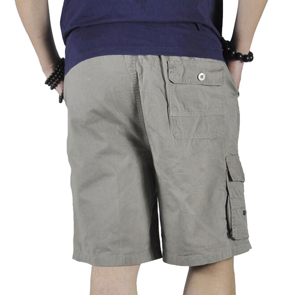 XinnanDe Mens Cotton Loose Twill Drawstring Relaxed Fit Cargo Short with Full Elastic Waist Beige 44