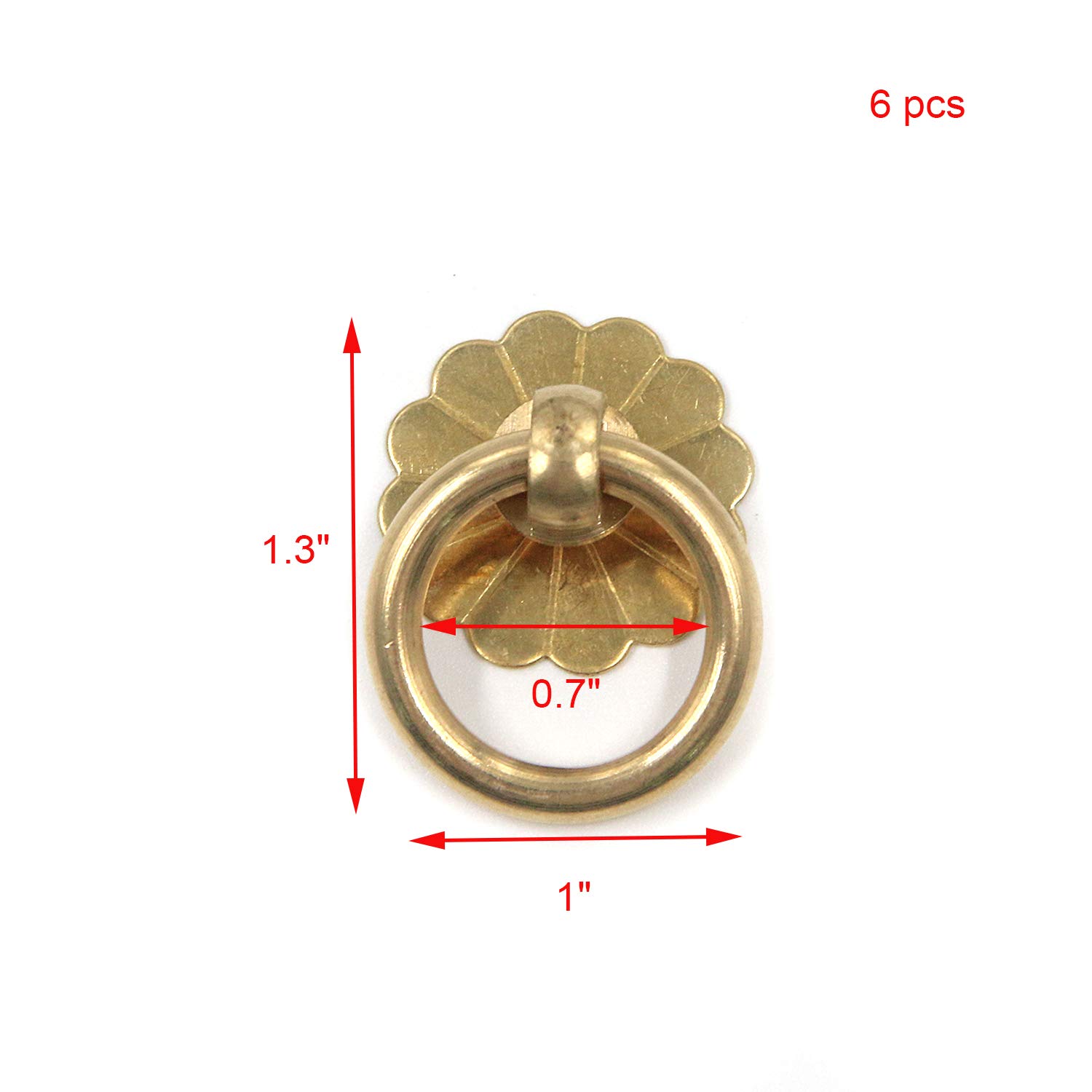 Geesatis 6 Pcs Brass Ring Pulls Handles Antique Pulls Cabinet Knobs Drawer pulls Closet Cupboard Door Decorative Handles