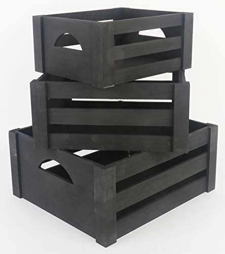 ITALIA Large, Size (L) 14.4 x 12.8 x 6.4 H (M) 12.4 x 10.8 x 5.6 H (S) 10.4 x 8.8 x 4.8 H 3 PC Nested, Solid Black,wood crates Multipurpose Wood Crafted