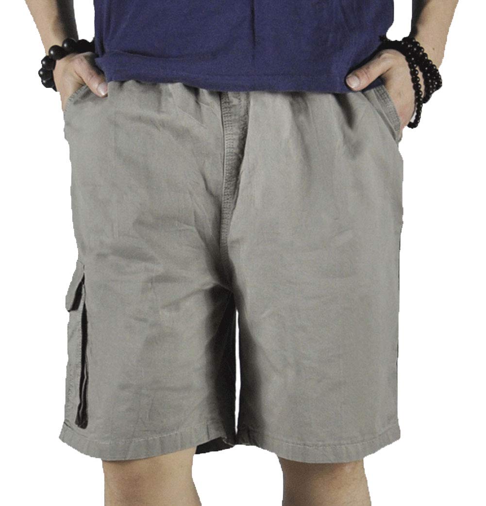 XinnanDe Mens Cotton Loose Twill Drawstring Relaxed Fit Cargo Short with Full Elastic Waist Beige 44