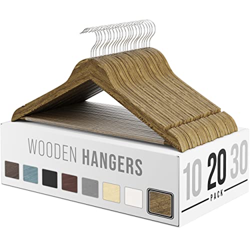 Wooden Hangers for Clothes - Heavy Duty Non-Slip Pants Bar & 360 Swivel Hook |Ganchos De Ropa | Great for Suits, Coats, Clothing [20-Pack - Vintage]