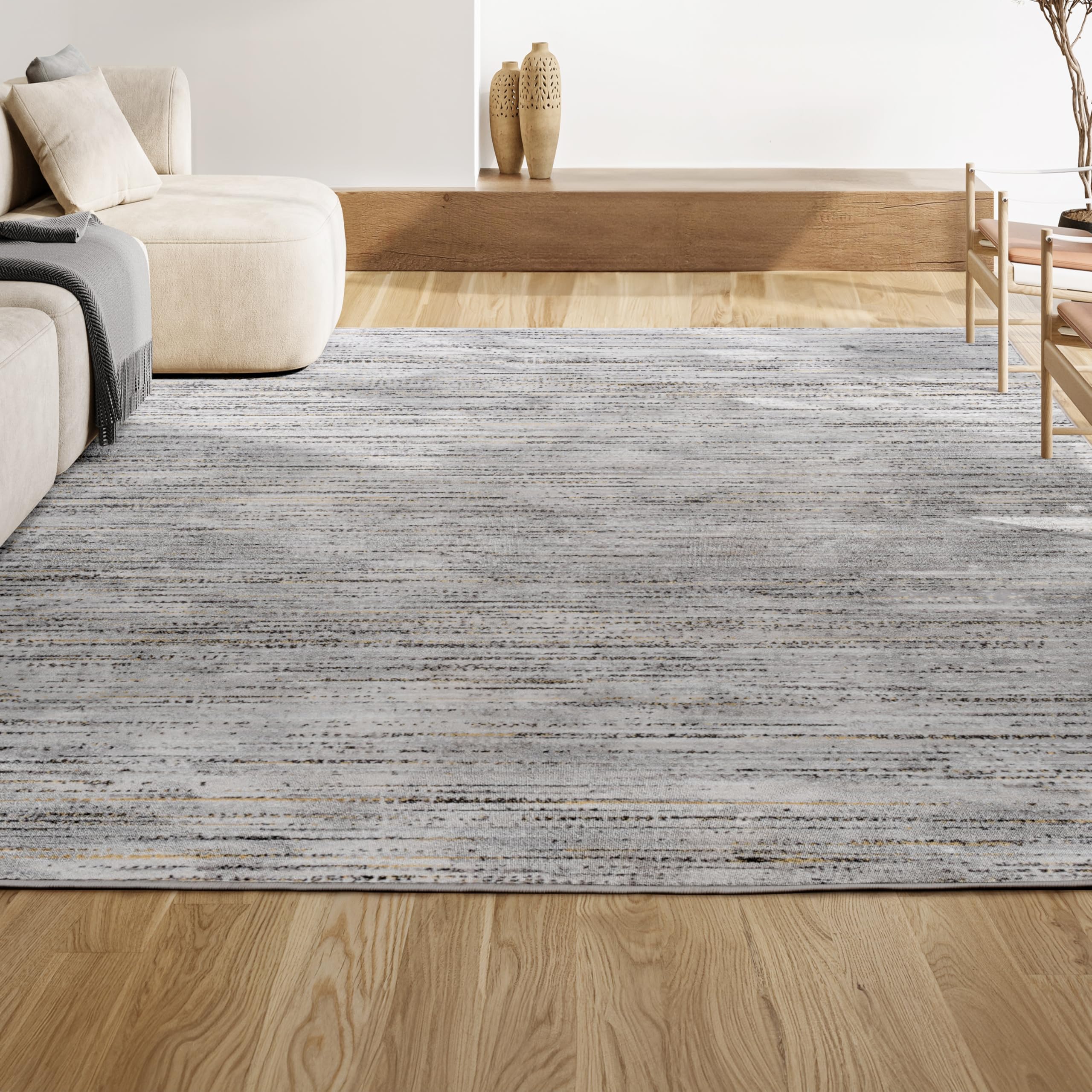 JONATHAN Y SOR200A-8 Loom Modern Strie' Indoor Area-Rug Solid Striped Casual Transitional Easy-Cleaning Bedroom Kitchen Living Room Non Shedding, 8 ft x 10 ft, Gray/Black