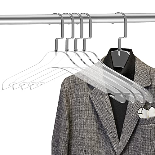 Quality Clear Acrylic Clothing Hangers β 5-Pack, Stylish Clothes Hanger with Silver Hooks - Coat Hanger for Dress, Suit - Closet Organizer Adult Hangers - Space Saving Cloth Hangers (Silver Hook, 5)