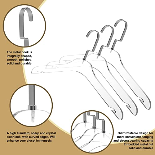 Quality Clear Acrylic Clothing Hangers β 5-Pack, Stylish Clothes Hanger with Silver Hooks - Coat Hanger for Dress, Suit - Closet Organizer Adult Hangers - Space Saving Cloth Hangers (Silver Hook, 5)