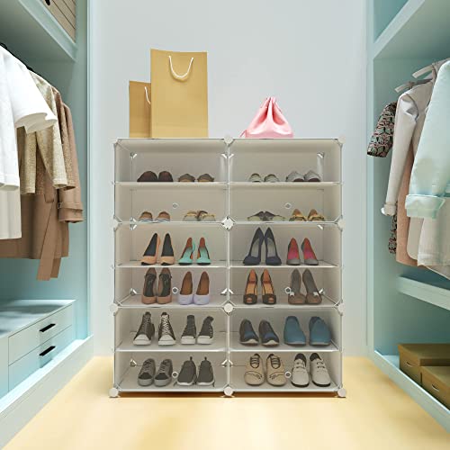 HOMICKER Shoe Rack Organizer, 24 Pair Shoe Storage Cabinet with Door Expandable Plastic Shoe Shelves for Closet,Entryway,Hallway,Bedroom,6 Tier