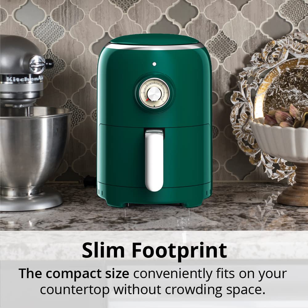 Aria Premium 2 Qt. Retro Style Ceramic Air Fryer, Dark Green/White Trim