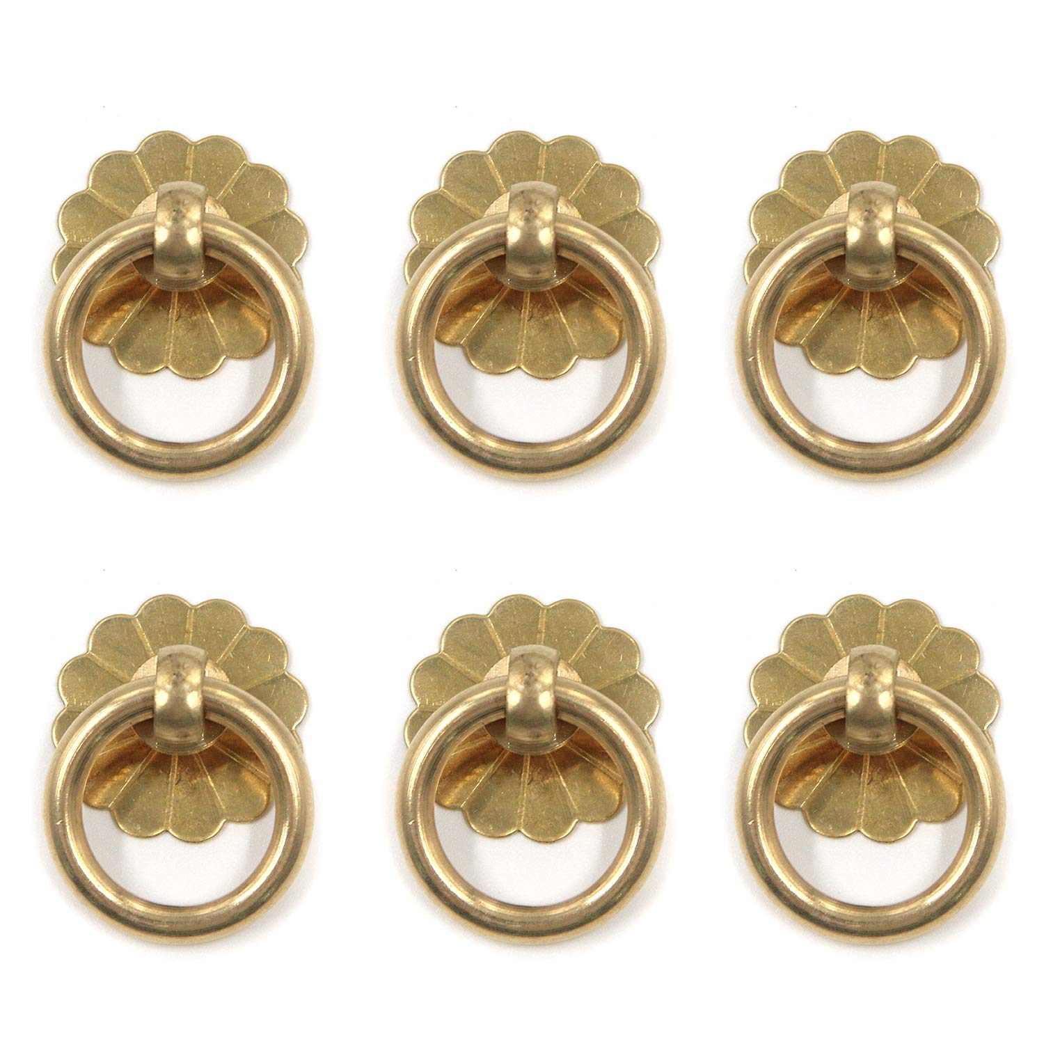 Geesatis 6 Pcs Brass Ring Pulls Handles Antique Pulls Cabinet Knobs Drawer pulls Closet Cupboard Door Decorative Handles