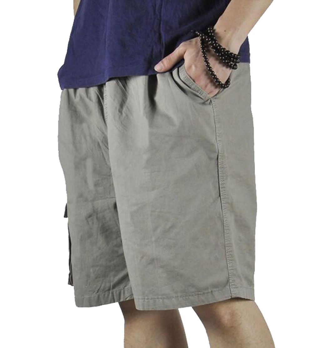 XinnanDe Mens Cotton Loose Twill Drawstring Relaxed Fit Cargo Short with Full Elastic Waist Beige 44