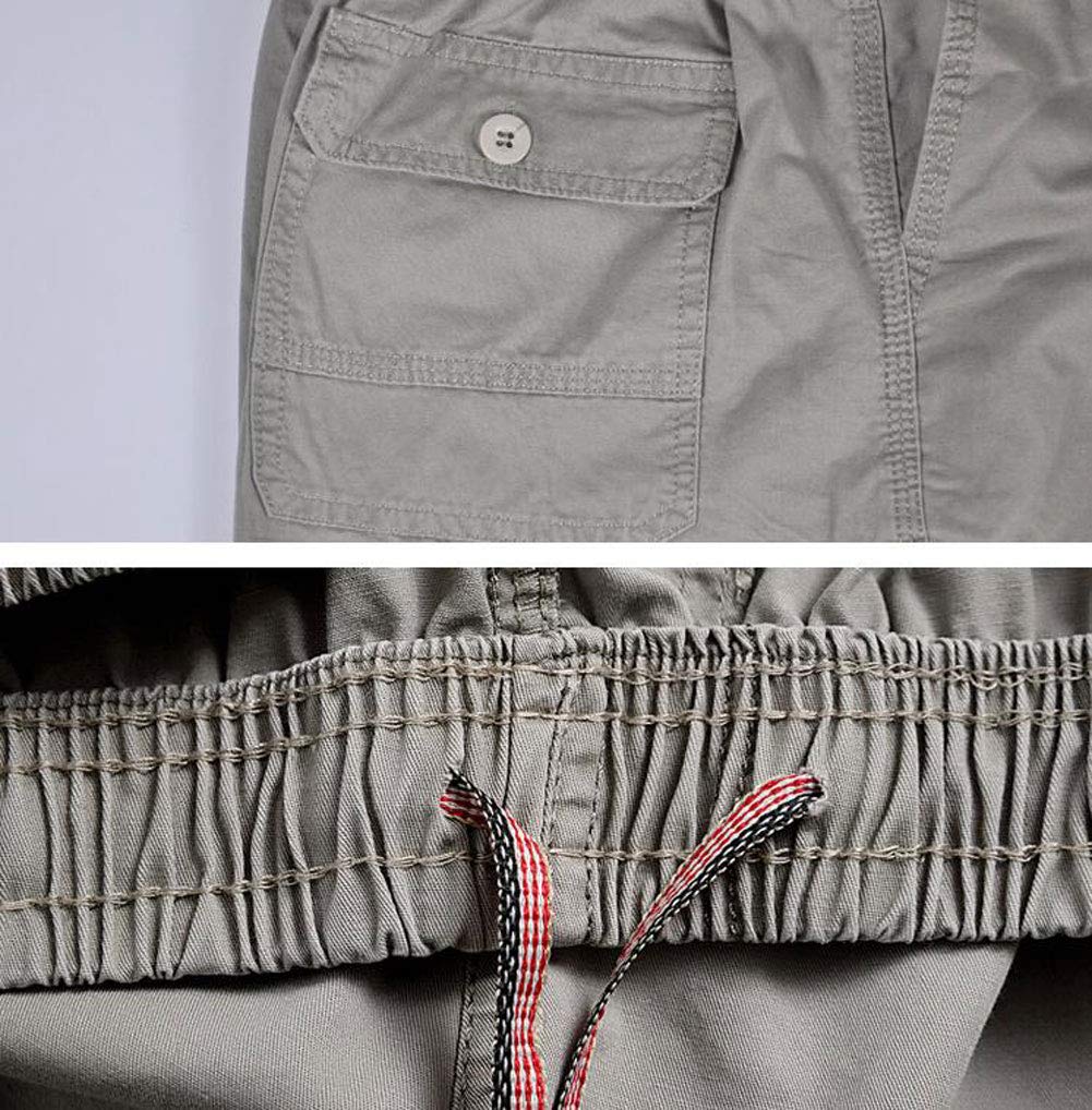 XinnanDe Mens Cotton Loose Twill Drawstring Relaxed Fit Cargo Short with Full Elastic Waist Beige 44