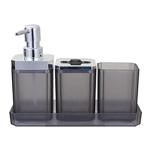 Baoblaze Bathroom Supplies Accessory Set 7-Piece Toothbrush Holder Lotion Dispenser,Toilet Brush and Soap Dish, Grey