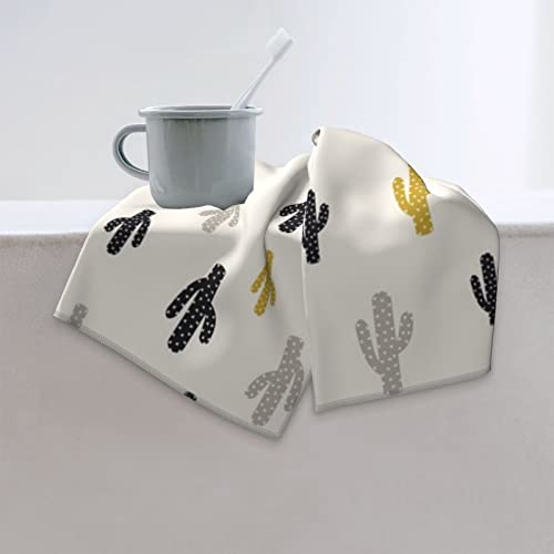 Gold Black Cactus Hand Towel for Bathroom Kitchen Microfiber Fingertip Bath Towels 12 X 27.5 Inch Soft Decorative Home Hotel Gym Laundry Room
