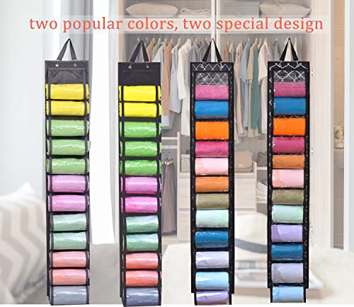 ZFZGFRCS Legging Storage Organizer Hanging Legging Storage Hanger with 24 Compartments, Hanging Legging Holder Organizer for Yoga Leggings Clothes Roll (Black)