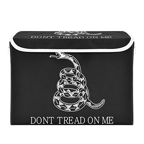 Krafig Novelty Gadsden Flag Rattlesnake Black Foldable Storage Box Large Cube Organizer Bins Containers Baskets with Lids Handles for Closet Organization, Shelves, Clothes, Toys