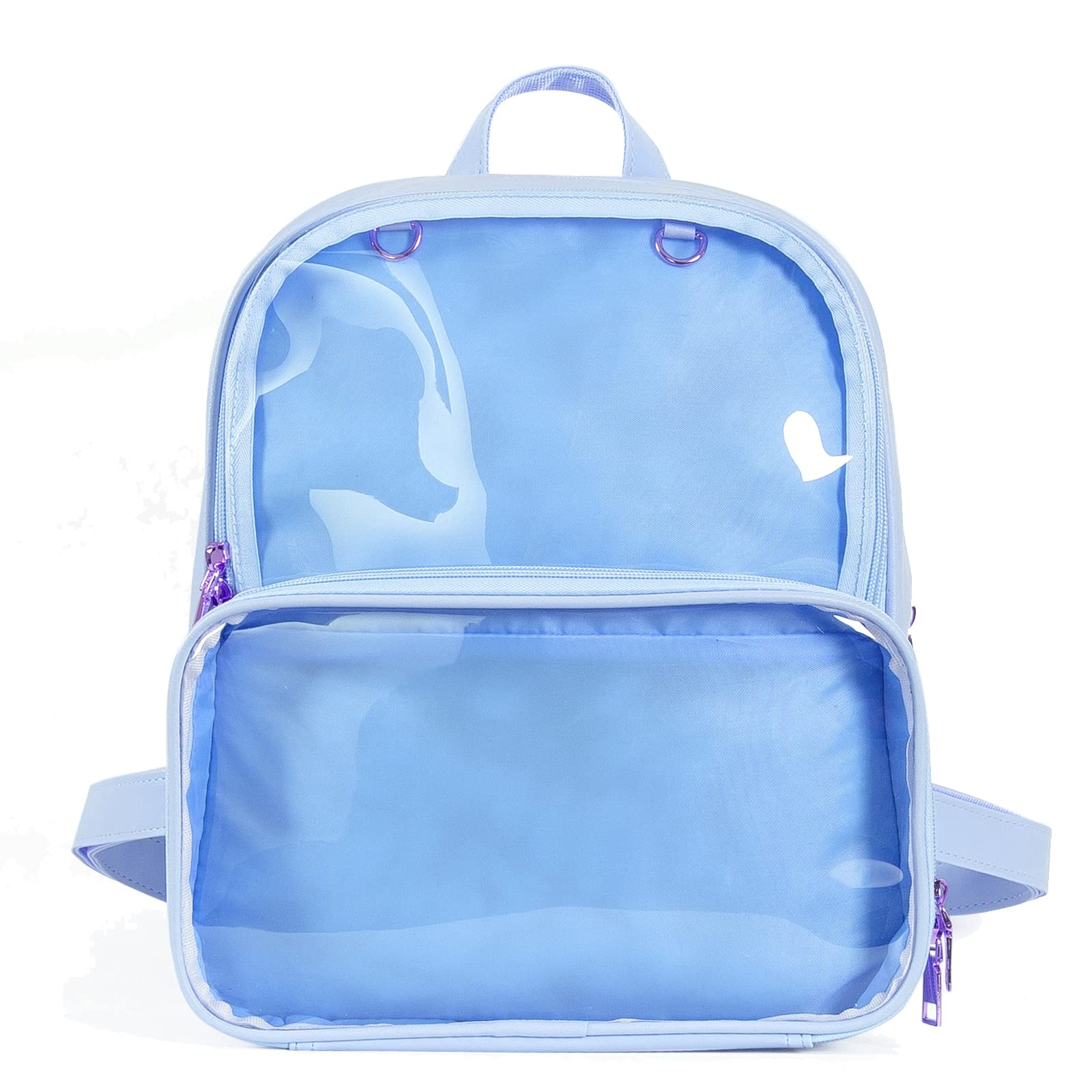 UULMBUJ Ita Backpack Purse, Cute Clear Shoulder Bag Transparent Kawaii Daypack Travel Bag for Pins Display, Blue