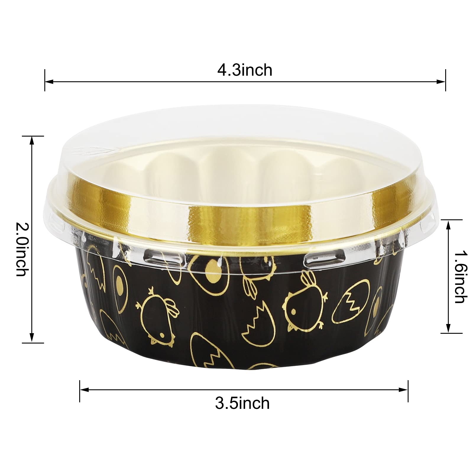 Beasea 8oz Disposable Cupcake Cups with Lids, 50 Pack Ramekins Foil Cupcake Cups Black Gold Aluminum Foil Cups Creme Brulee Muffin Cupcake Baking Cup Mini Pudding Cake Tins for Party Wedding Birthday