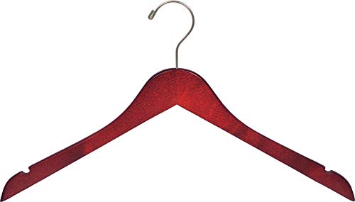 The Great American Hanger Company Wood Top Hanger, Box of 100 Space Saving 17 Inch Flat Wooden Hangers w/Cherry Finish & Brushed Chrome Swivel Hook & Notches for Shirt Jacket or Dress