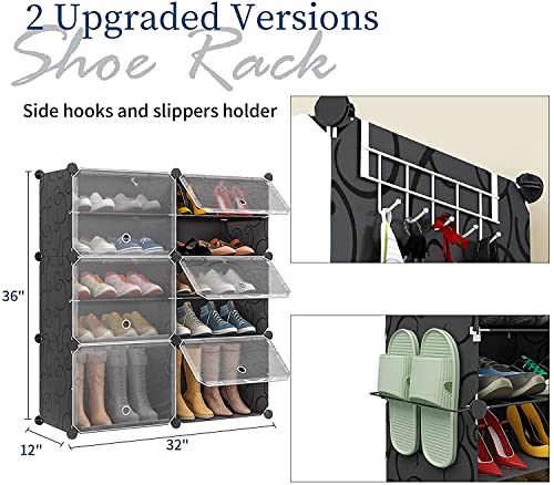 Aeitc 48-Pairs Shoe Rack Organizer Shoe Organizer Expandable Shoe Storage Cabinet Narrow Standing Stackable Space Saver Shoe Rack for Entryway, Hallway and Closet,Black, Translucent