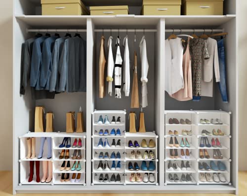 HOMICKER Shoe Rack Organizer, 24 Pair Shoe Storage Cabinet with Door Expandable Plastic Shoe Shelves for Closet,Entryway,Hallway,Bedroom,6 Tier