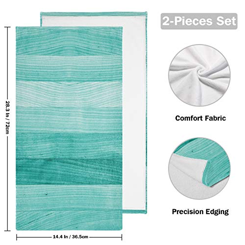 ATTX 2 Piece Turquoise Wood Print Soft Hand Towels for Bath Decorative Guest Towels Fingertip Towels for Bathroom Spa Gym,14.4 x 28.3 inch