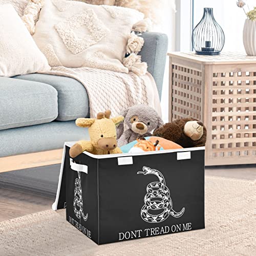 Krafig Novelty Gadsden Flag Rattlesnake Black Foldable Storage Box Large Cube Organizer Bins Containers Baskets with Lids Handles for Closet Organization, Shelves, Clothes, Toys