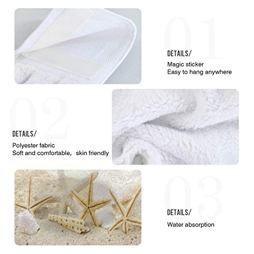 KOCOART Seashells Coastal Kitchen Hand Towels with Loop Starfish Tropical Beach Shore Hanging Tie Towel Set of 2, Soft Absorbent Washcloth Dish Fingertip Towel for Bathroom 12x17 in