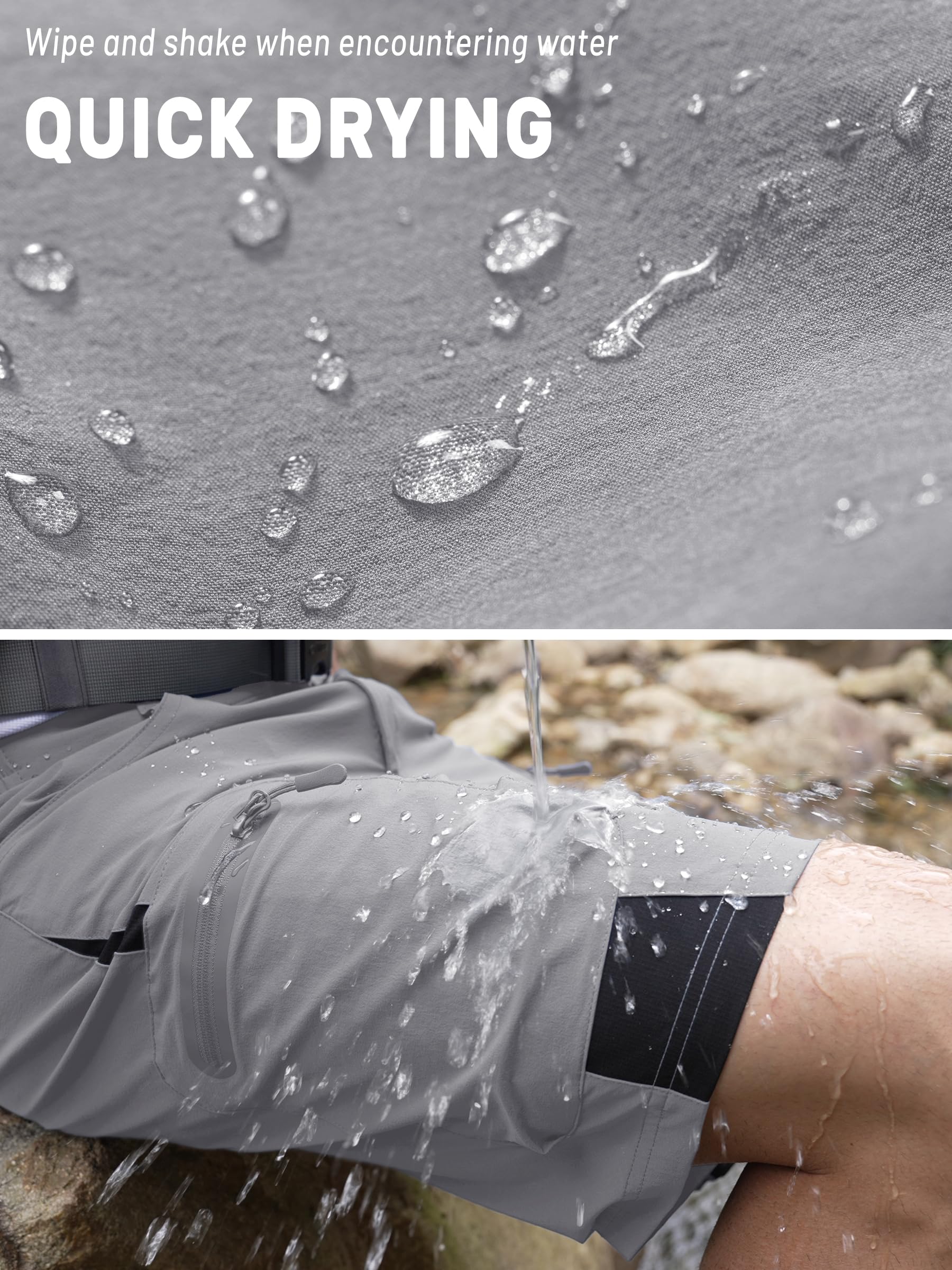 TACVASEN Men's Casual Shorts 10" Inseam Quick Dry Water Resistant Hiking Cargo Outdoor Grey Golf Shorts with Zipper Pockets for Work