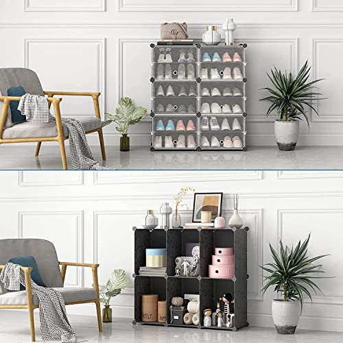 Aeitc 48-Pairs Shoe Rack Organizer Shoe Organizer Expandable Shoe Storage Cabinet Narrow Standing Stackable Space Saver Shoe Rack for Entryway, Hallway and Closet,Black, Translucent
