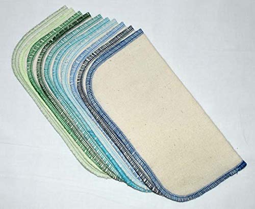 1 Ply Organic Flannel Baby Wipes 8x8 Inches Set of 10 Blues and Greens