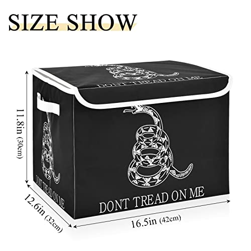 Krafig Novelty Gadsden Flag Rattlesnake Black Foldable Storage Box Large Cube Organizer Bins Containers Baskets with Lids Handles for Closet Organization, Shelves, Clothes, Toys