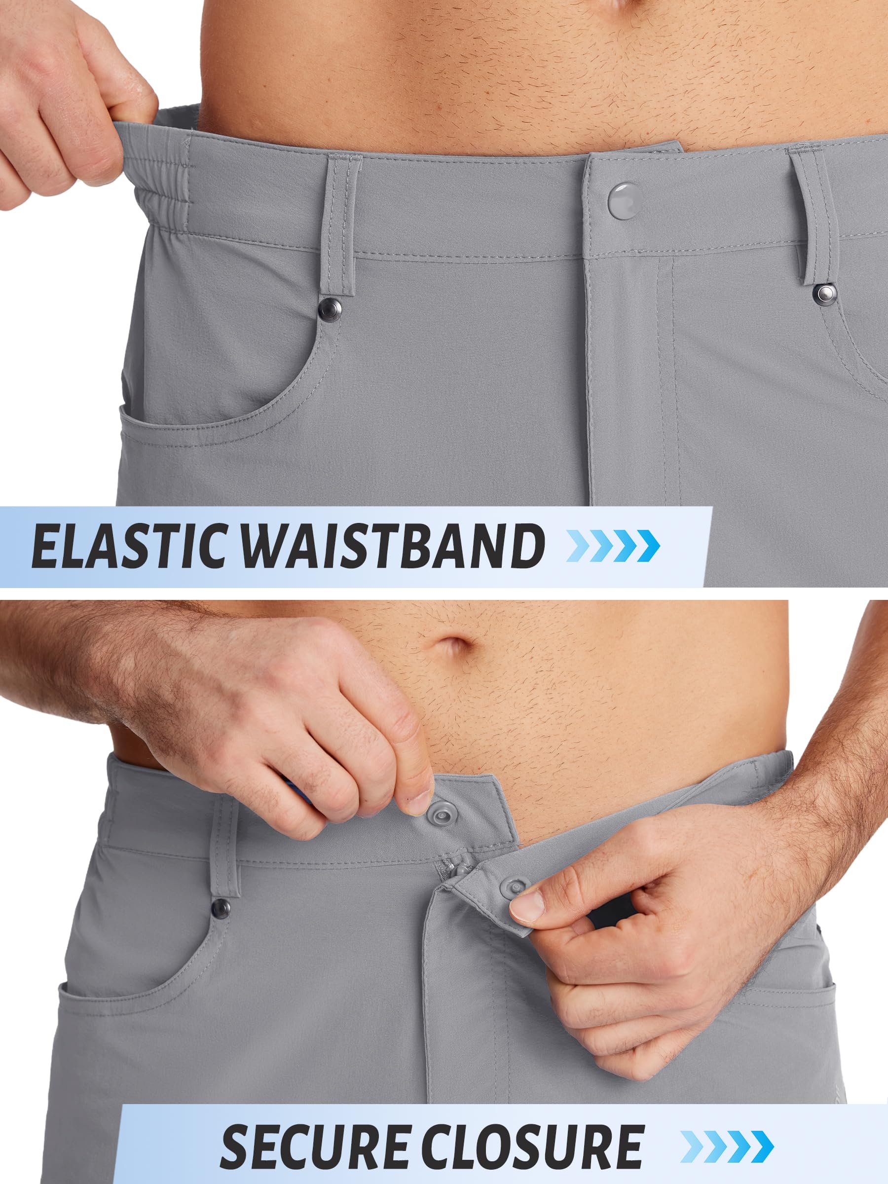 TACVASEN Men's Casual Shorts 10" Inseam Quick Dry Water Resistant Hiking Cargo Outdoor Grey Golf Shorts with Zipper Pockets for Work