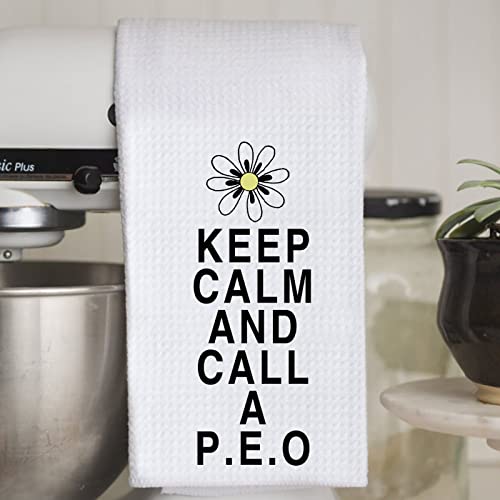WCGXKO Sisterhood Tea Towel Keep Calm and Call a P.E.O. Printed Funny Kitchen Towel Dish Towel (Call A P.E.O)