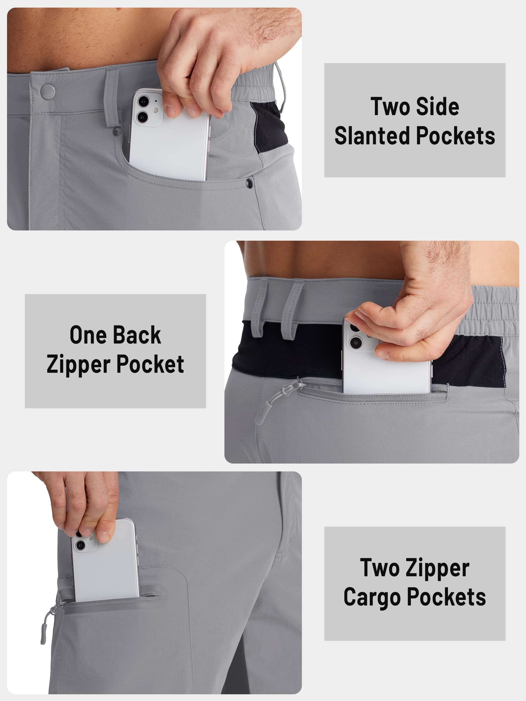 TACVASEN Men's Casual Shorts 10" Inseam Quick Dry Water Resistant Hiking Cargo Outdoor Grey Golf Shorts with Zipper Pockets for Work