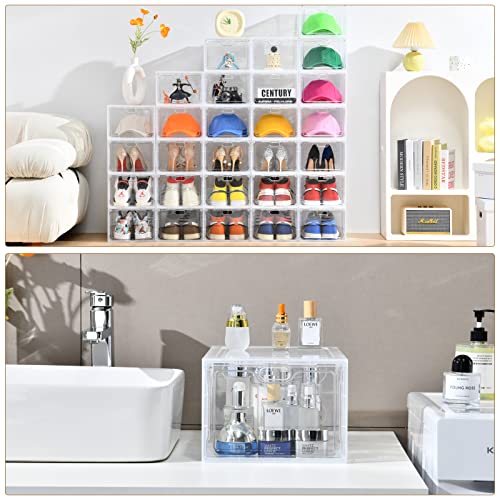 INSTY Shoe Boxes, Set of 12, Stackable Clear Plastic Shoe Storage Boxes, Drop Front Shoe Box with Lids,Shoe Organizer Containers for Sneaker Display, Fit up to US Size 12(13.4βx 9.8βx 7.1β)