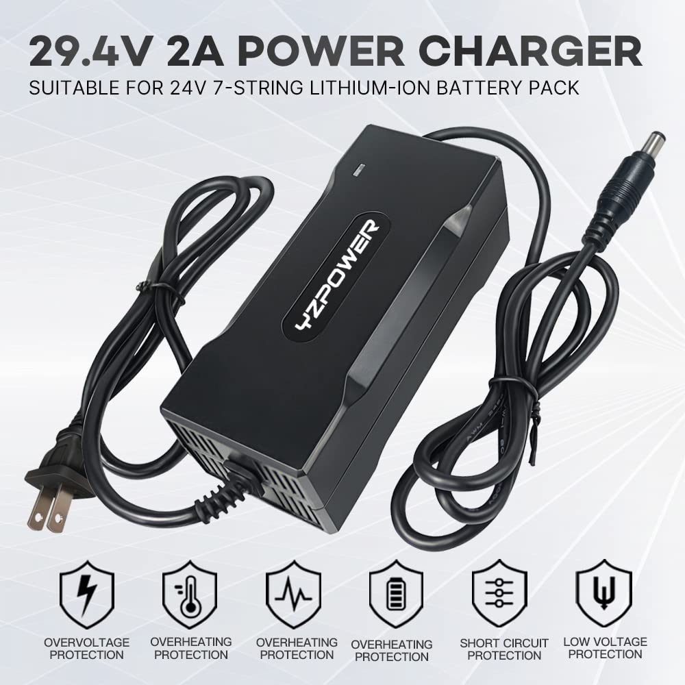 YZPOWER 29.4V 2A Battery Charger for Electric Bike Electric Scooter 24V Lithium Battery Pack 5.5mm 2.1mm Connector