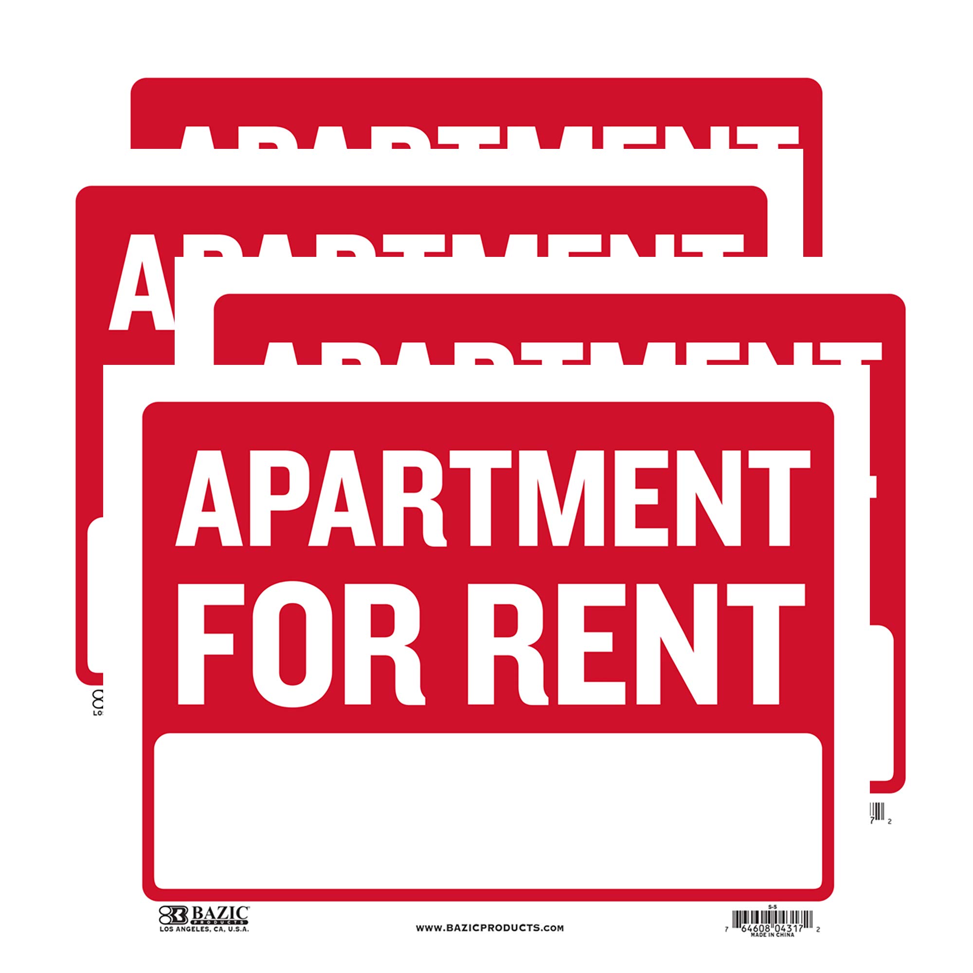 BAZIC Apartment For Rent Sign 9"X12", Plastic Signs for House Home Lease Rental Business, Waterproof Indoor Signage, 4-Pack