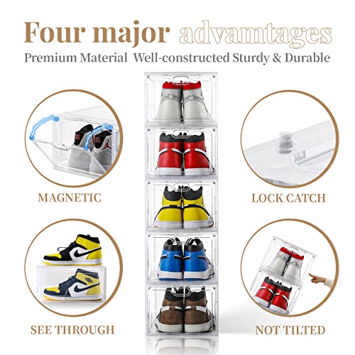 INSTY Shoe Boxes, Set of 12, Stackable Clear Plastic Shoe Storage Boxes, Drop Front Shoe Box with Lids,Shoe Organizer Containers for Sneaker Display, Fit up to US Size 12(13.4βx 9.8βx 7.1β)