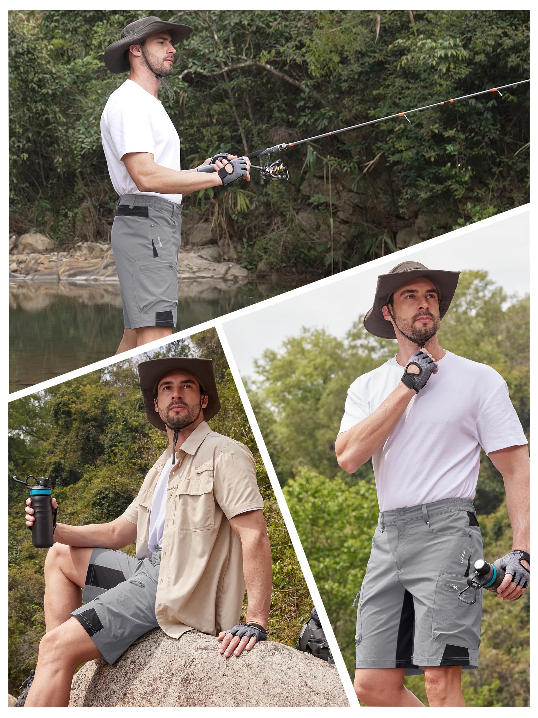TACVASEN Men's Casual Shorts 10" Inseam Quick Dry Water Resistant Hiking Cargo Outdoor Grey Golf Shorts with Zipper Pockets for Work