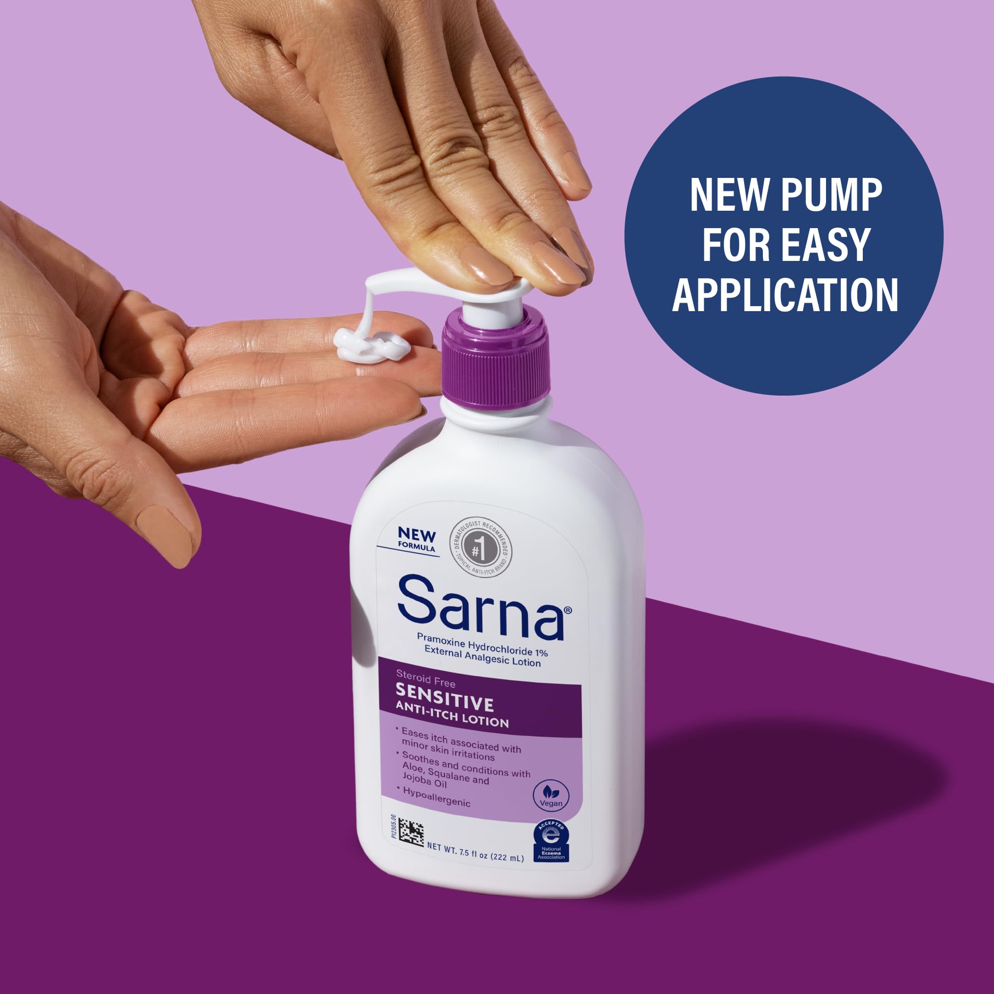 Sarna Sensitive Steroid-Free Anti-Itch Lotion for Dry Irritated Skin, Fragrance free - 7.5 Fl Oz