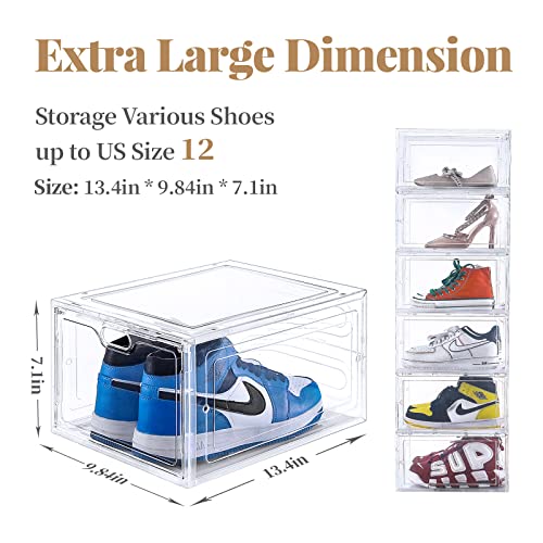 INSTY Shoe Boxes, Set of 12, Stackable Clear Plastic Shoe Storage Boxes, Drop Front Shoe Box with Lids,Shoe Organizer Containers for Sneaker Display, Fit up to US Size 12(13.4βx 9.8βx 7.1β)