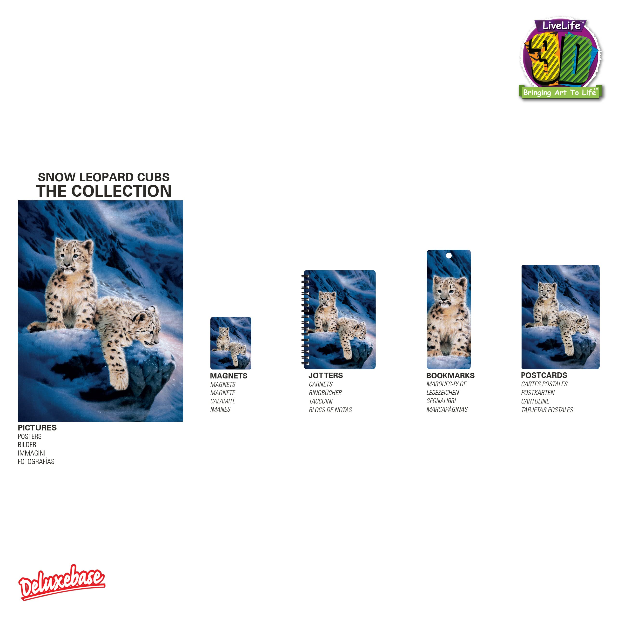 3D LiveLife Jotter - Snow Leopard Cubs from Deluxebase. Lenticular 3D Big Cat 6x4 Spiral Notebook with plain recycled paper pages. Artwork licensed from renowned artist Joh Naito
