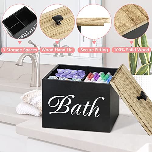 Tampon Storage Bathroom Container with Lid, Tampon Holder for Bathroom, Countertop Organizer Storage Box Tampons and Pad Organizer, Wood Movable Partition Feminine Product Organizer for Cosmetics