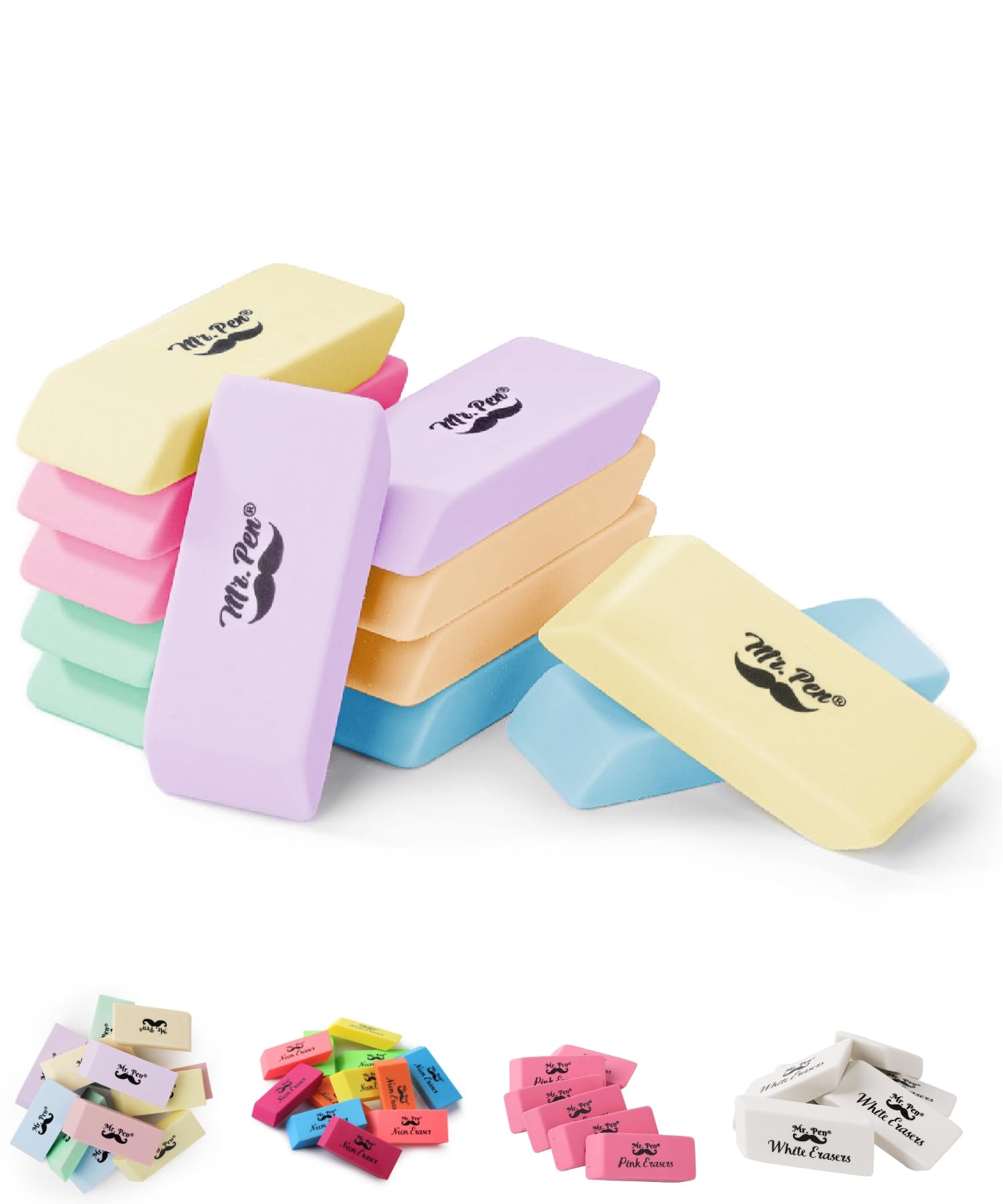 Mr. Pen- Erasers, Pencil Eraser, 12 Pack, Pastel Colors, Eraser, Erasers for Drawing, Eraser Pencil, Pencil Erasers, Erasers for Kids, Art Erasers for Drawing, Artist Eraser, Candy Color Eraser