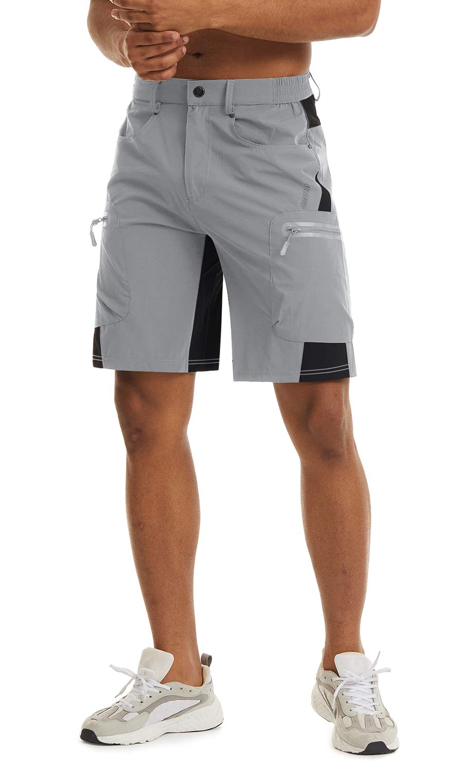 TACVASEN Men's Casual Shorts 10" Inseam Quick Dry Water Resistant Hiking Cargo Outdoor Grey Golf Shorts with Zipper Pockets for Work