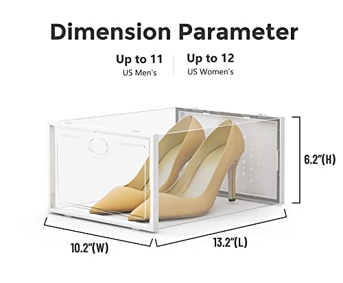 Pinkpum Large Shoe Storage Boxes 12 Pack, Clear Plastic Stackable Shoe Organizer for Closet, Sneaker Storage Shoe Containers Bins Stackable with Lids, Fit up to Women's Size 12 (Large)