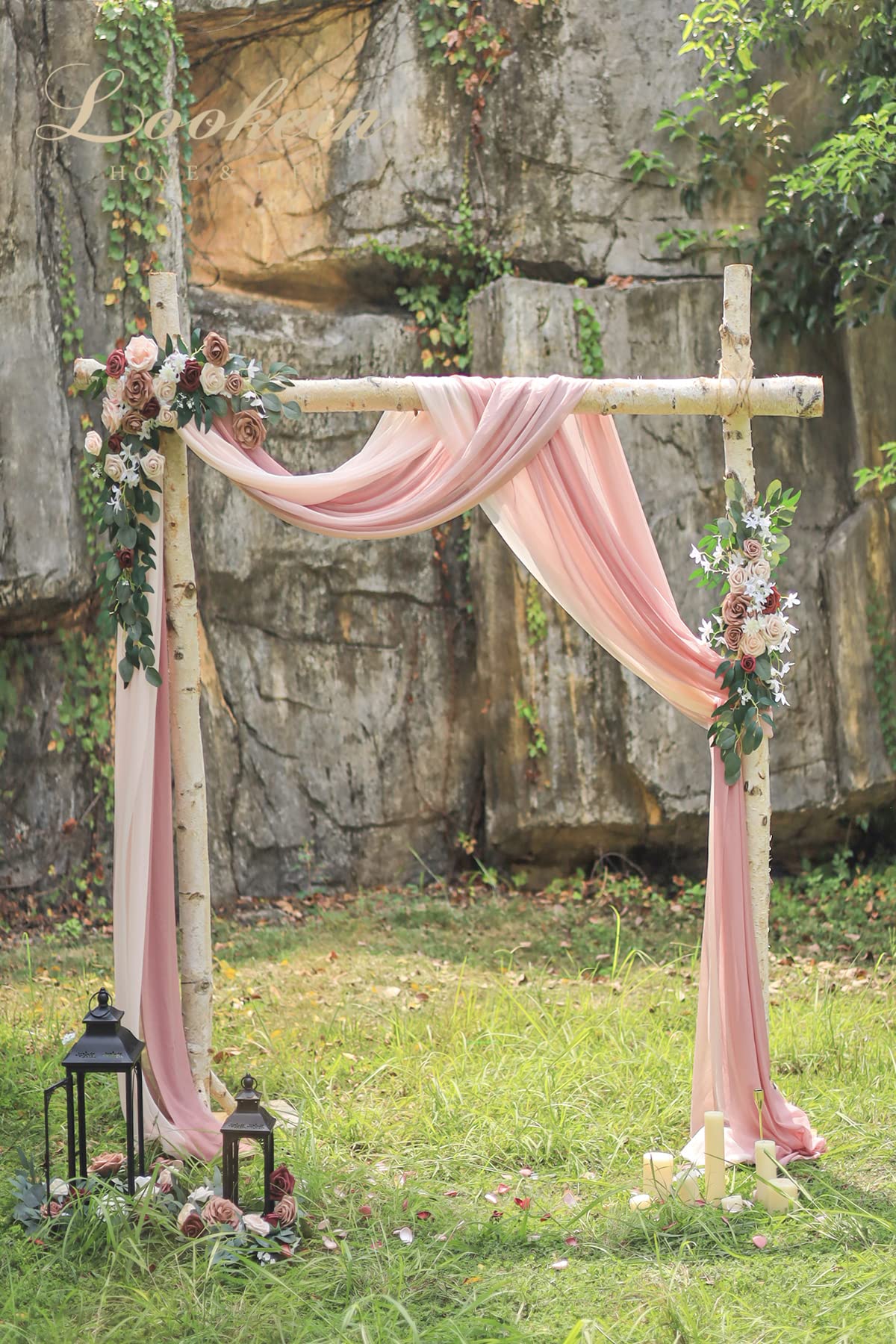 Lookein Arch Drapes for Wedding Party Reception Backdrop Wedding Arbor, 3 Panels 30" Wide 6.5 Yards, Blush& Dusty Rose& Mauve