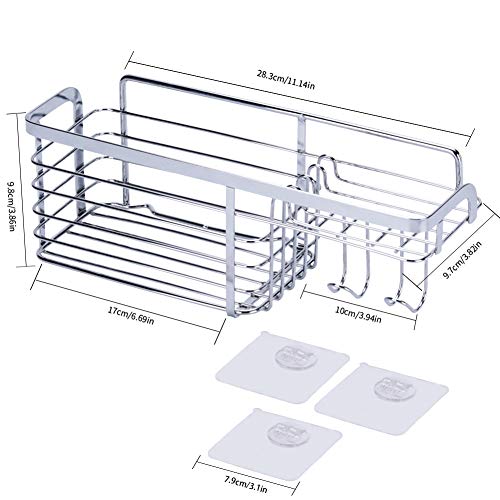 Joyfamy Rustproof Hanging Shower Caddy with Hooks, Wall Mounted Adhesive Bathroom Shower Shelf Storage Organizer Basket, No Drilling Stainless Steel Soap Sponge Shampoo Conditioner Holder Kitchen Rack