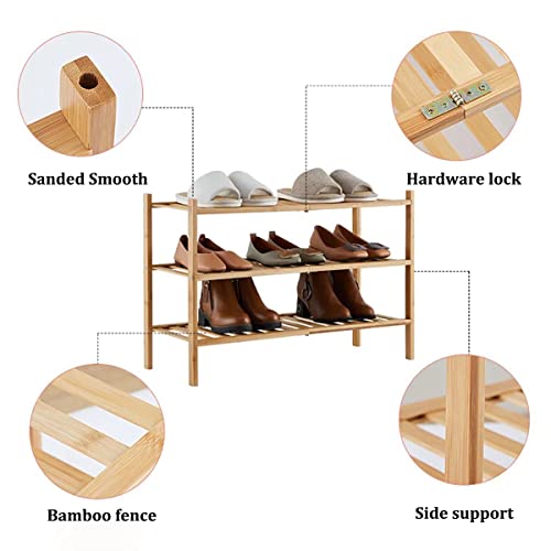Qmkmyy Simple Narrow Wood Shoe Rack 2 Tiers for Closet Entryway Small Bamboo Free Standing Shoe Shelf Stackable Storage Organizer for Front Door