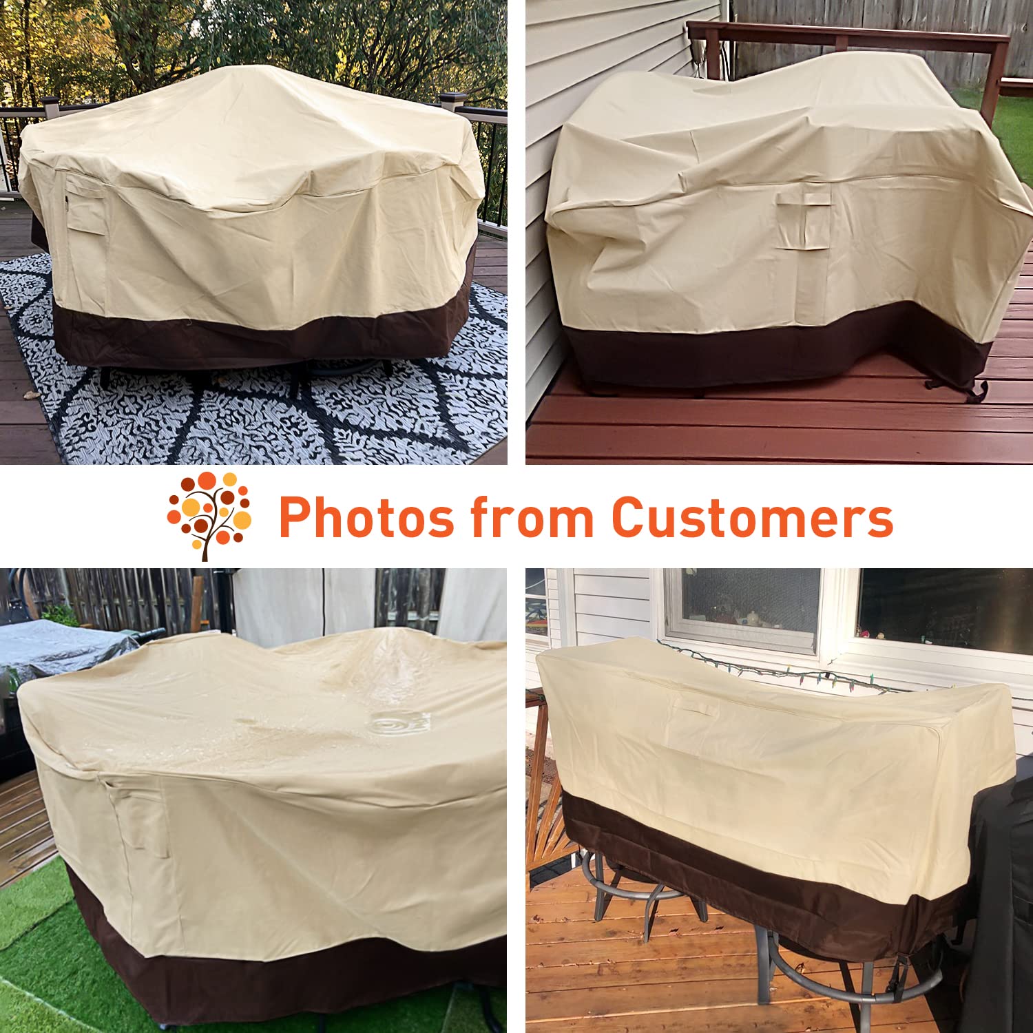 Arcedo Waterproof Patio Furniture Set Cover, Rectangular Dining Table and Chairs Cover, Heavy Duty Outdoor Furniture Cover for Sectional Conversation Set, 88'' x 62'' x 28''H, Beige & Brown