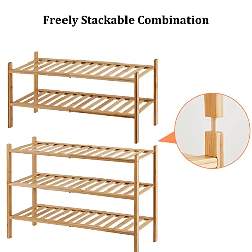 Qmkmyy Simple Narrow Wood Shoe Rack 2 Tiers for Closet Entryway Small Bamboo Free Standing Shoe Shelf Stackable Storage Organizer for Front Door
