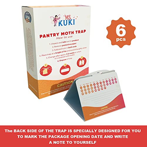 MS. KUKI Moth Traps for Pantry House Kitchen Larder Storeroom Home Indoor Cooking Cellar Buttery Storage Product Paper Cardboard Sticky Glue with Pheromones Prime No Clothes Closet Clothing (6 Pack)